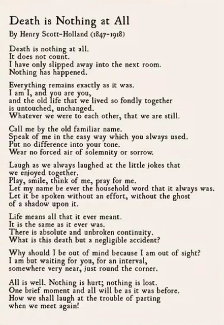 &DEATH IS NOTHING At All" By Henry Scott Holland Keepsake for Loss of ...
