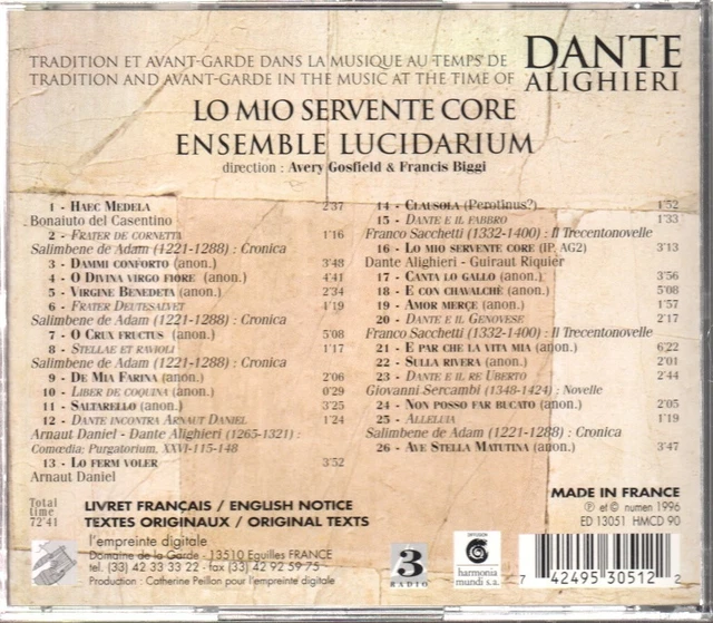 AVERY GOSFIELD, FRANCIS BIGGI LO MIO SERVENTE CORE - DANTE ALIGHIERI CD ...
