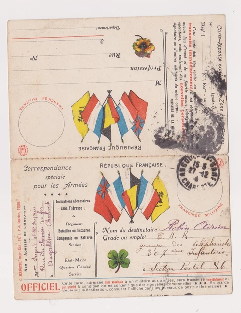 CARTE EN FRANCHISE militaire 5 drapeaux - Trèfle - Pensée - Double EUR ...