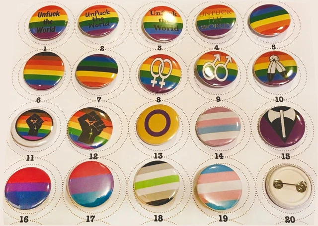 QUEER PIN BADGES LGBTIQ+ Pride Flags 2.5cm Lesbian Gay Bi Transgender ...