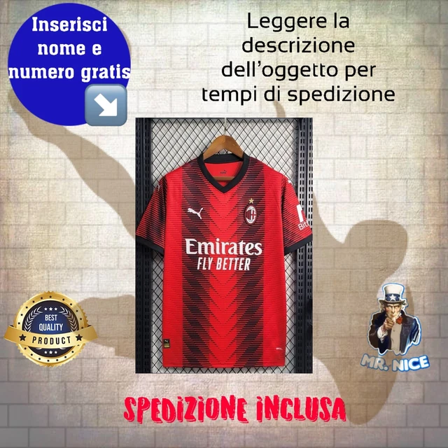 MAGLIA MILAN 2023-24 Home Personalizzabile ufficiale Calciò Serie A EUR ...