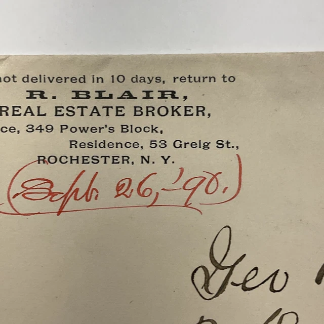1890 ROCHESTER, NEW York Antique Envelope & 2c Stamp Real Estate Broker ...