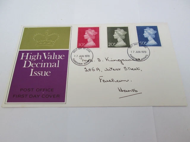 HIGH VALUE DECIMAL Issue Post Office First Day Cover 17Th June 1970 £0. ...