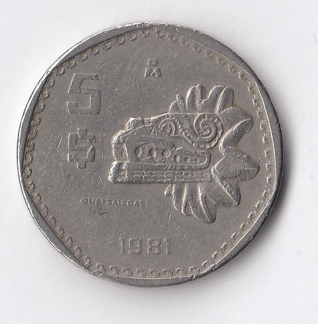 MEXICO 1981 5 pesos-Aztec sculpture of Quetzalcoatl- KM 485 R96 very ...