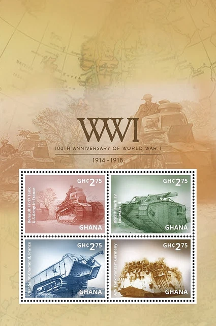 WWI TANKS RENAULT FT-17/Saint-Chamond/A7V/Mark IV Tank Stamp Sheet ...