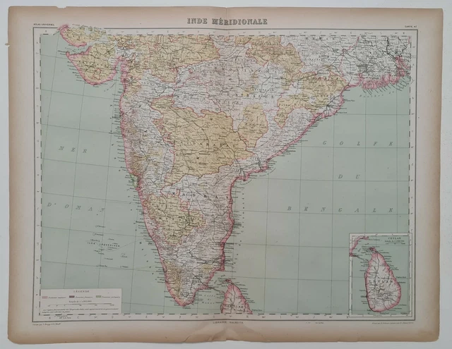 L'INDE MÉRIDIONALE 1921 Affiche Originale Carte Ceylan Géographie EUR ...