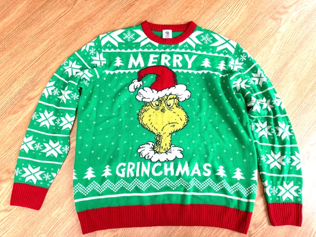 THE GRINCH MERRY Grinchmas Red and Green Christmas Holiday Sweater Size ...
