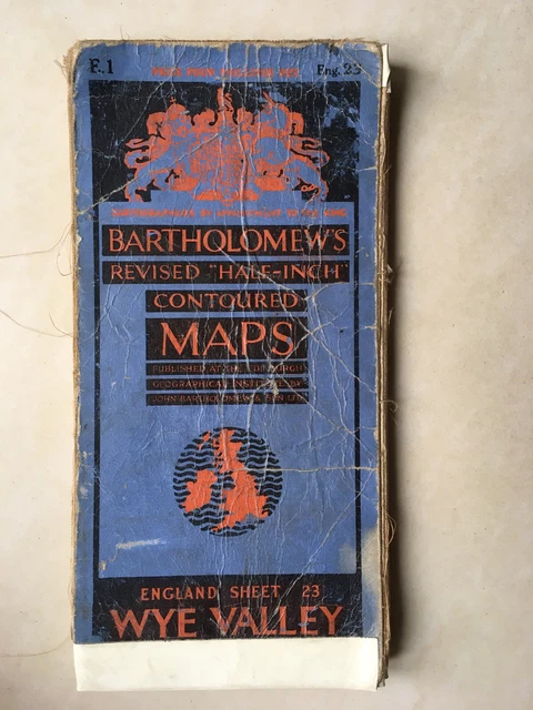 VINTAGE BARTHOLOMEW’S HALF-INCH cloth map of Wye Valley - no. 23, ex ...