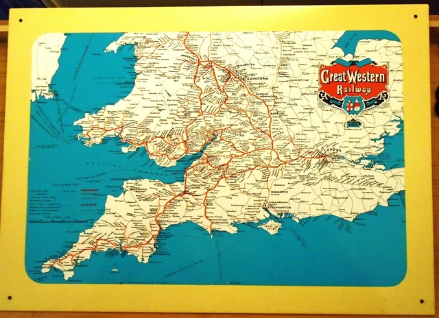 ORIGINAL ENAMEL SIGN GREAT WESTERN RAILWAY ROUTE MAP Train GWR Mint ...
