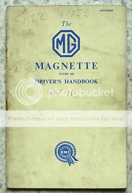 MG MAGNETTE SERIES III Driver's Handbook Aug 1961 #AKD 1028D £11.99 ...
