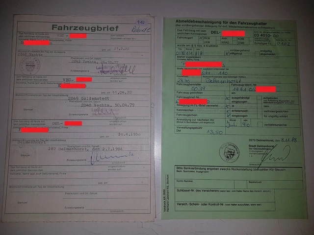 FAHRZEUGBRIEF KFZ BRIEF 1977 Opel Rekord E E1 2trg Limo 1,9 f.Sammler ...