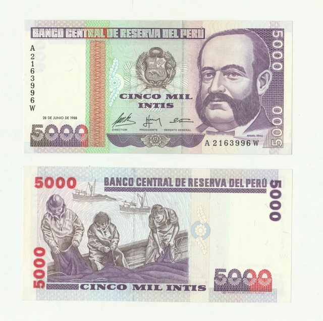 BANCONOTA BANCO CENTRAL DE RESERVA DEL PERU' - 5000 cinco mil intis ...