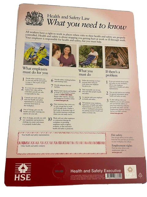 HEALTH AND SAFETY Law Poster Official HSE Work.5 Laminated Posters A3 ...