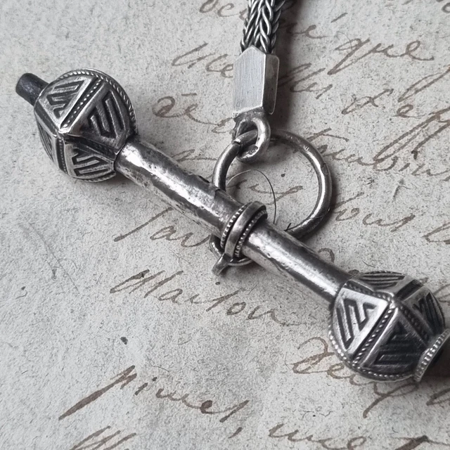 CHAINE MONTRE CHATELAINE Argent Coulissant Clé XIXè Fob Watch Guard ...