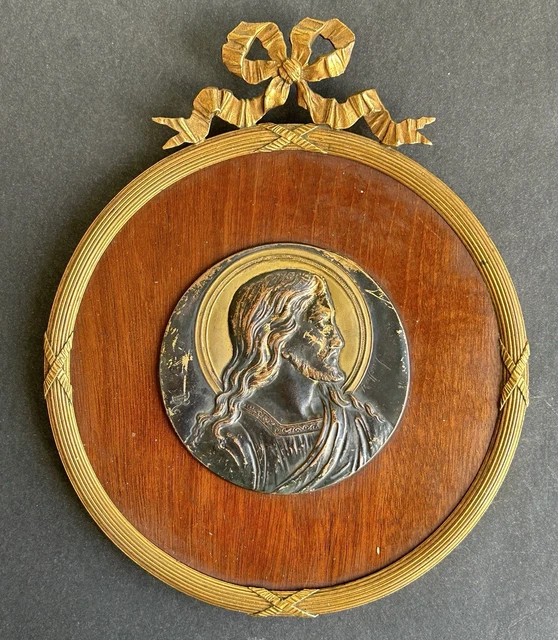 CADRE PHOTO STYLE Louis XVI avec Médaillon bronze Jesus Christ signé ...