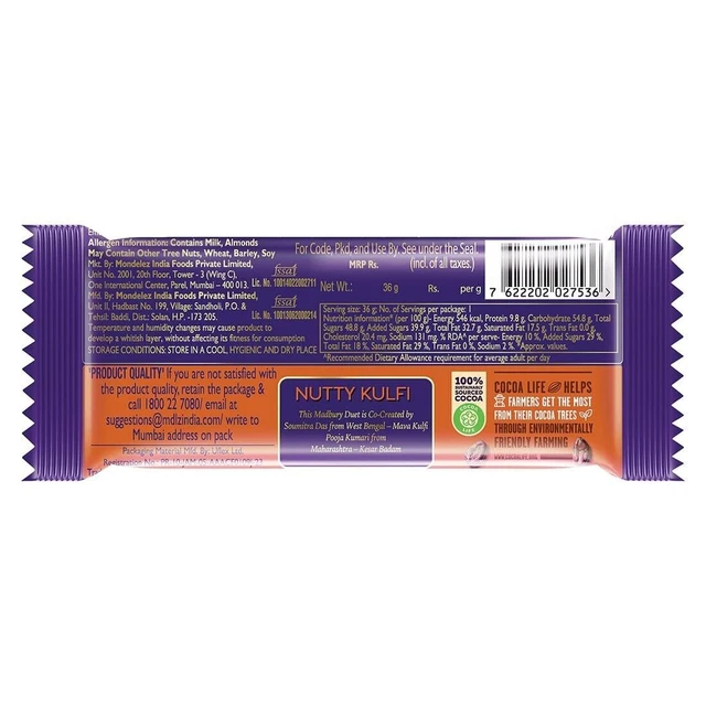 CADBURY DAIRY MILK Nutty Kulfi Madbury Chocolate Bar, 36g ( pack of 10 ... CADBURY DAIRY MILK Nutty Kulfi Madbury Chocolate Bar, 36g ( pack of 10 ...