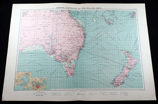 ANTIQUE SHIPPING LINE Route Map Australia New Zealand Ports Ocean Liner ...