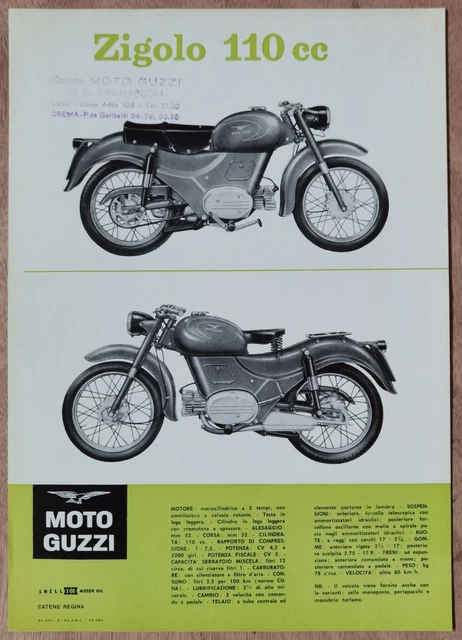 MOTO GUZZI ZIGOLO 110 cc ,Scheda Tecnica Originale Formato A4 su 1 sola ...