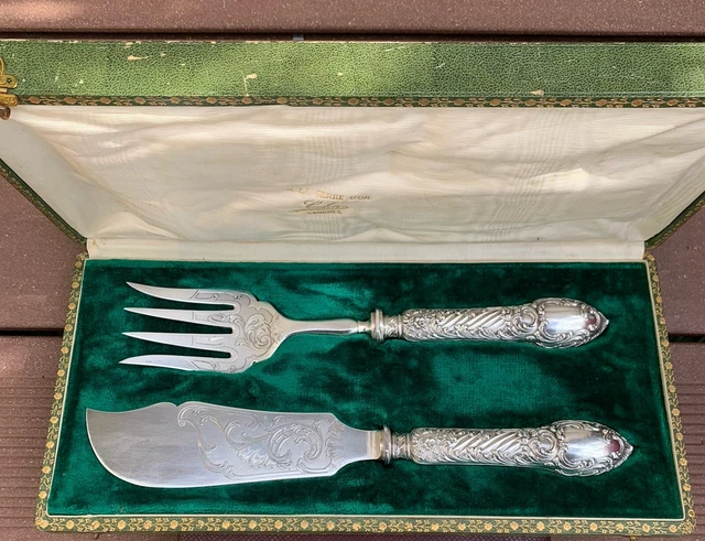 SERVICE À POISSON Ancien Manche Argent Fourré Minerve Paul Canaux EUR ...