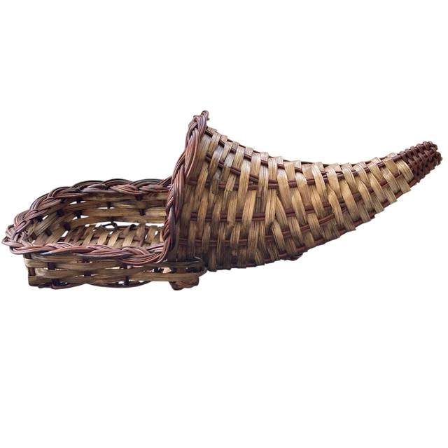 WICKER CORNUCOPIA 11& BASKET Horn of Plenty Table Decor 14" £10.70 ...