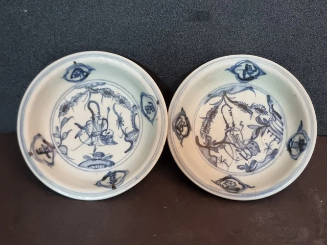 ANTIQUE 16THC BLUE and White a pair of Dish of Ming Dynasty Taoist ...