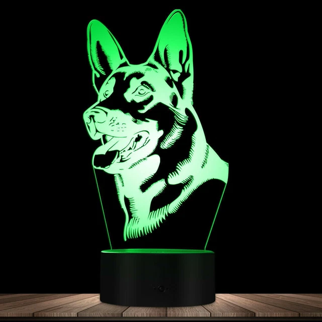 3D SHEPHERD DOG 7-Color Lighting Button Switch LED Tiger Night Light ...