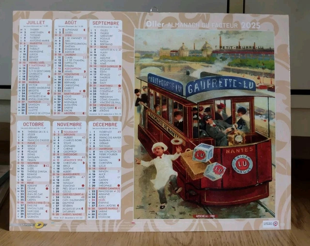CALENDRIER LA POSTE 2025. Almanach du Facteur. Publicités Anciennes LU ...