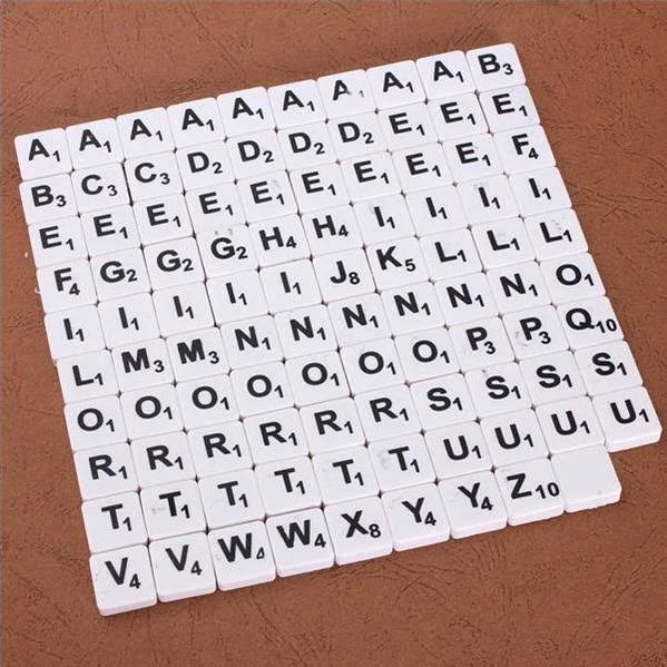 100 PLASTIC SCRABBLE Tiles White Black Letters Numbers For Crafts ...