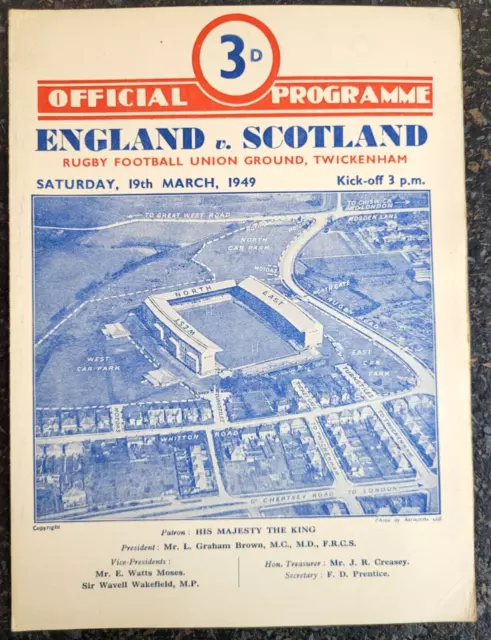 ENGLAND V SCOTLAND - TWICKENHAM 1949 - RUGBY UNION OFFICIAL PROGRAMME £ ...