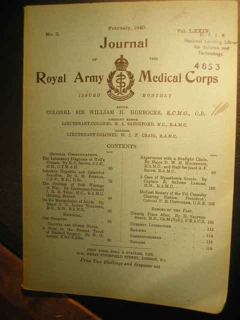 ROYAL ARMY MEDICAL Corps Journal 1940 British Military History Weil's ...