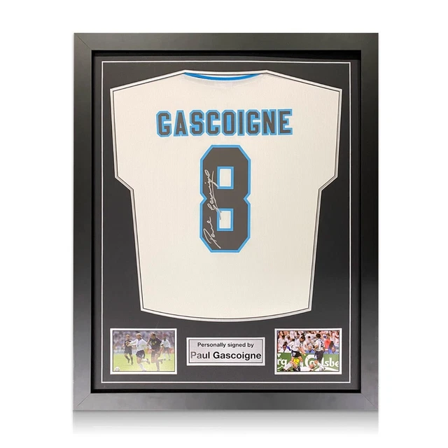 PAUL GASCOIGNE SIGNED England Euro 1996 Football Shirt. Standard Frame ...