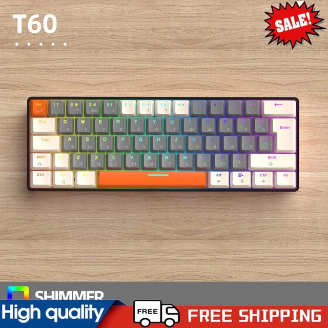 T60 USB MINI Mechanical Backlit Wired Gaming Keyboard (Black Grey Red ...