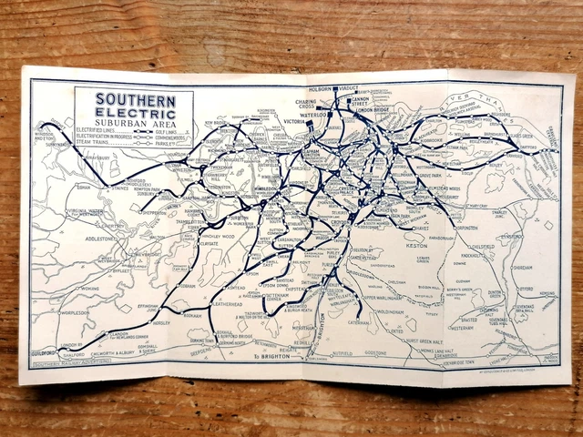 ORIGINAL 1931 SOUTHERN Electric Map of Electrified Area (SE England) £ ...
