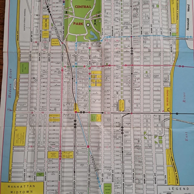 NEW YORK CITY Map Late 1950s Early 1960s Nester's travel tourist NYC ...