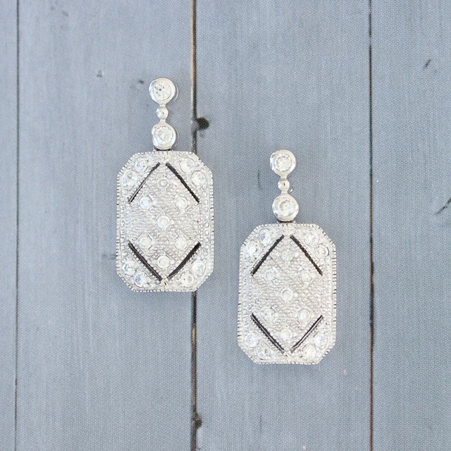 GIGI DESIGNS STERLING Silver Art Deco Inspired CZ Bridal Wedding Drop ...