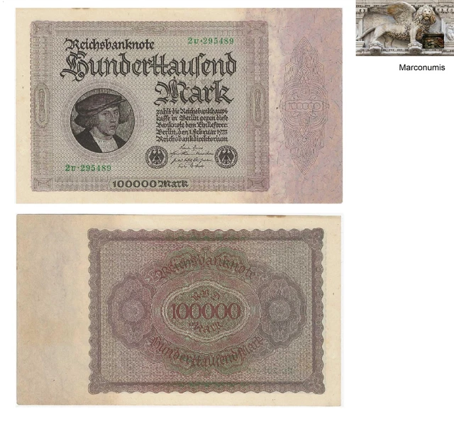 100.000 MARKS GERMAN banknote issued in 01.02.1923 2u aunc £1.95 ...