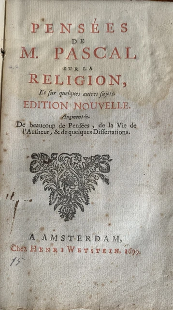 (RARITÀ) BLAISE PASCAL, Pensées Sur La Religion 1699 EUR 200,00 ...