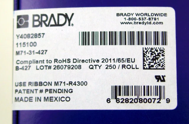 BRADY 115100 BMP71 Self-Laminating Vinyl Wire & Cable Labels M71-31-427 ...
