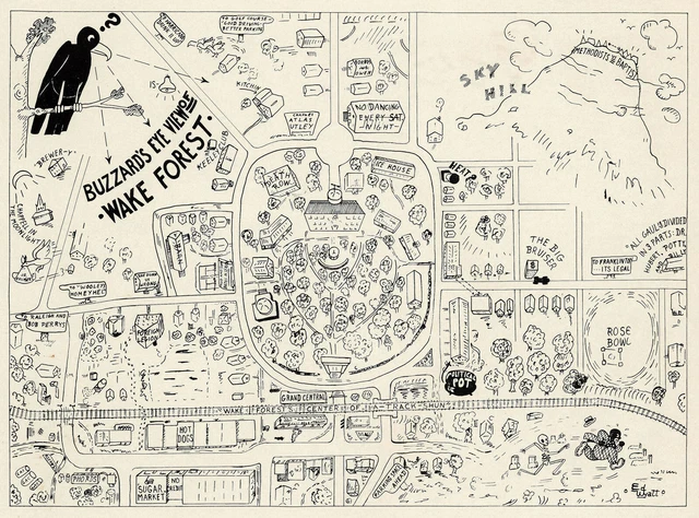 EARLY WAKE FOREST College Campus Map North Carolina 11"x15" Wall Poster ...