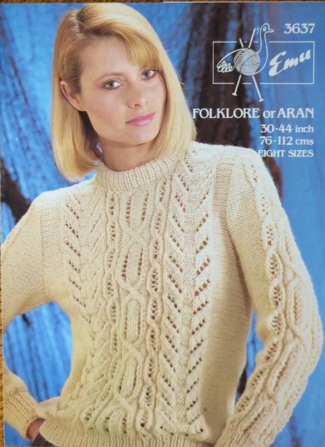 EMU 3537 KNITTING Pattern Size 30 - 44" Aran Ladies Sweater Cable ...