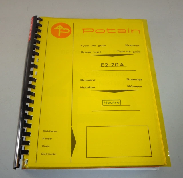 MODE D 'EM Ploi / Fonctionnement Instructions Potain E2 - 20 A Grue ...