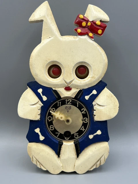 RARE VINTAGE MI-KEN Moving Eyes Bunny Rabbit Clock As Is Untested £33. ...