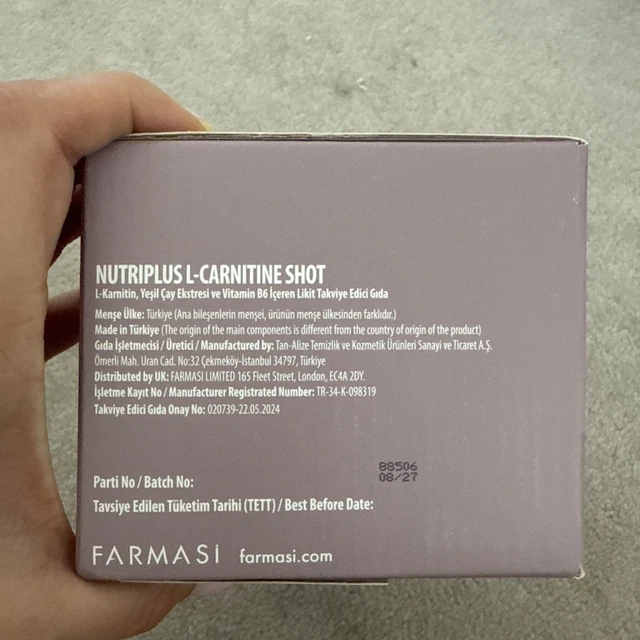 NUTRIPLUS L-CARNITINE SHOT Green Tea Farmasi 15 Shots FREE DELIVERY £18 ...