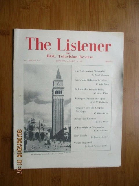 1963 THE Listener Magazine Angus Wilson Evil And The Novelist Today £10 ...
