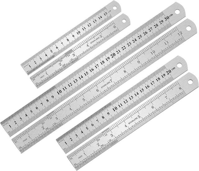RULER SET 6 8 12 Inch Metal Ruler With Inch Metric 3 Pcs Stainless ...
