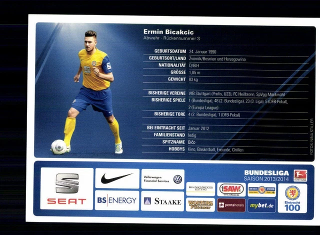 ERMIN BICAKCIC AUTOGRAMMKARTE Eintracht Braunschweig 2013-14 Original ... ERMIN BICAKCIC AUTOGRAMMKARTE Eintracht Braunschweig 2013-14 Original ...