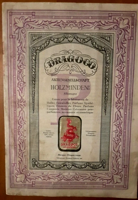 ANCIEN CATALOGUE PARFUM Dragoco Holzminden 1930, Dragon rouge, Symrise ...
