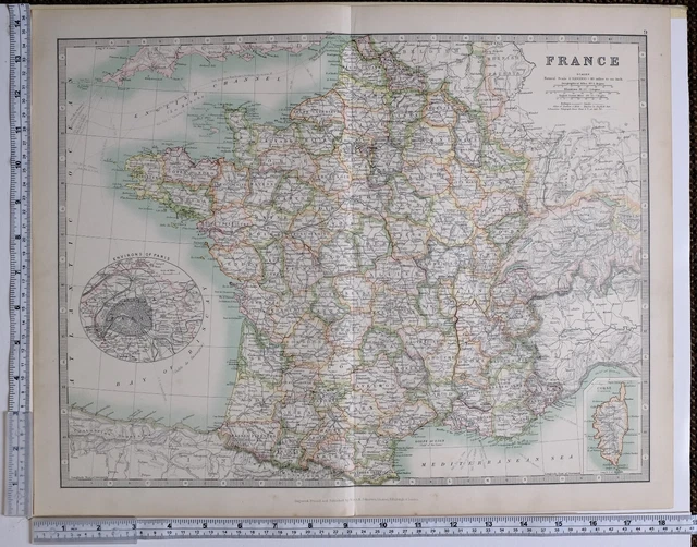 1915 GRAND CARTE France Paris Environs Landes Gironde Vendee Loire Orne ...