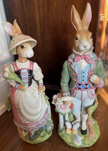PAIR OF VINTAGE Fitz and Floyd Classic Old World Rabbits Bunny Large ...