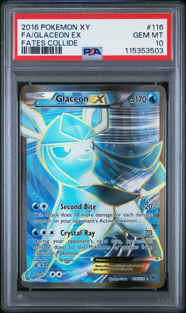 2016 POKEMON FATES Collision Glaceon Ex #116 Complet Art PSA 10 Gem ...